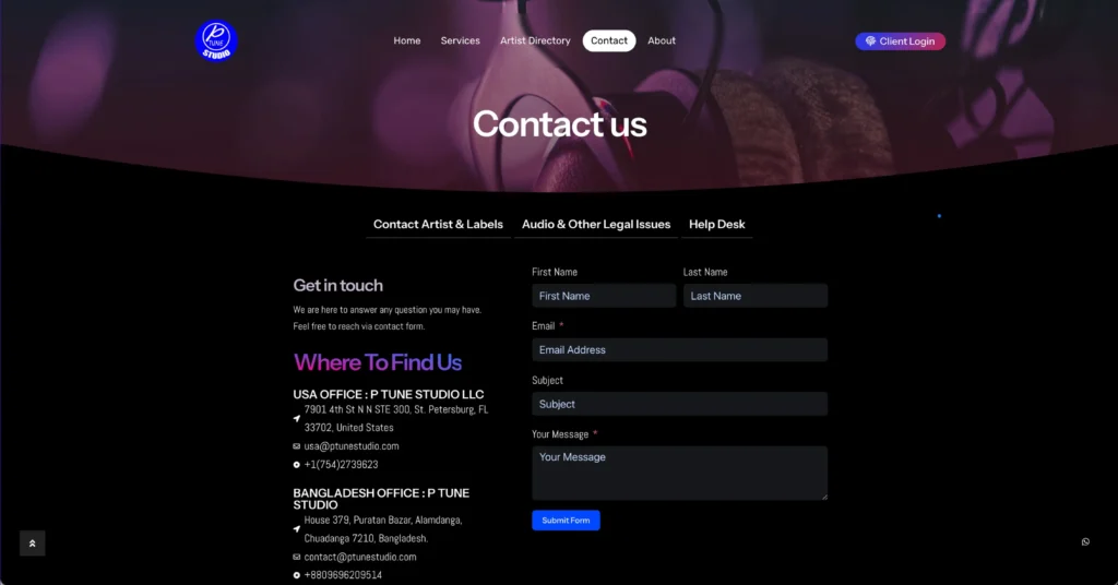 Contact Us - P Tune Studio